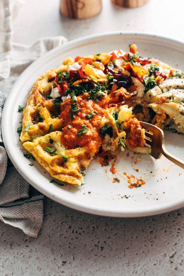 Egg Waffles with Romesco and Goat Cheese Recipe - Pinch of Yum