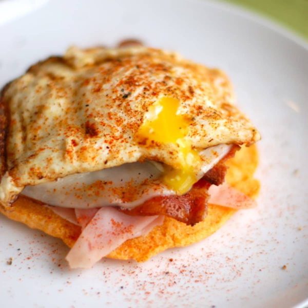 Spicy Corn Cake Breakfast Stack Recipe - Pinch of Yum