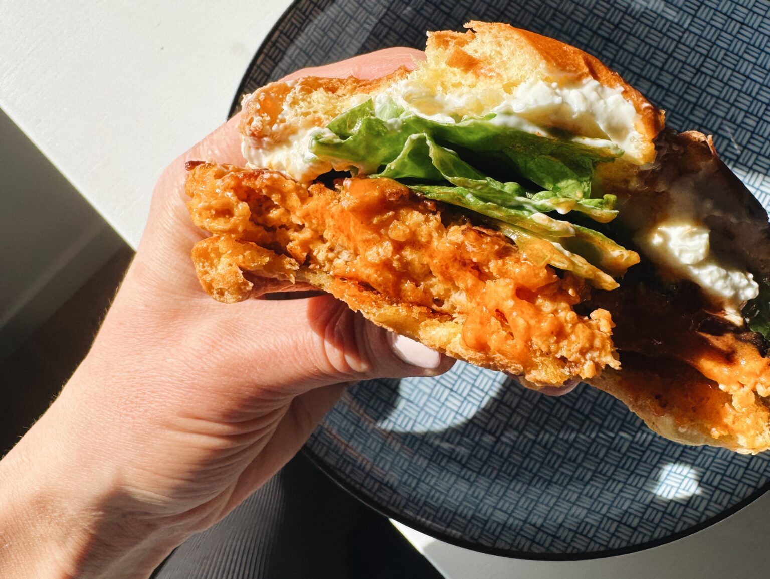 Buffalo Chicken Burgers with Whipped Feta Spread Recipe - Pinch of Yum