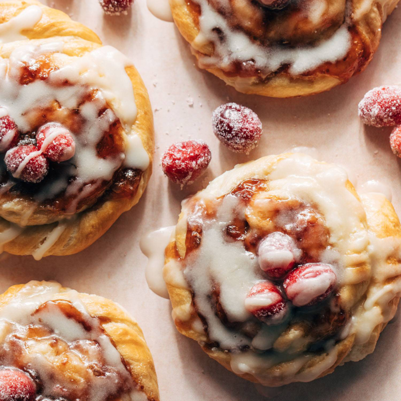 Cream Cheese Danishes with Sugared Cranberries and Butter Glaze Recipe ...