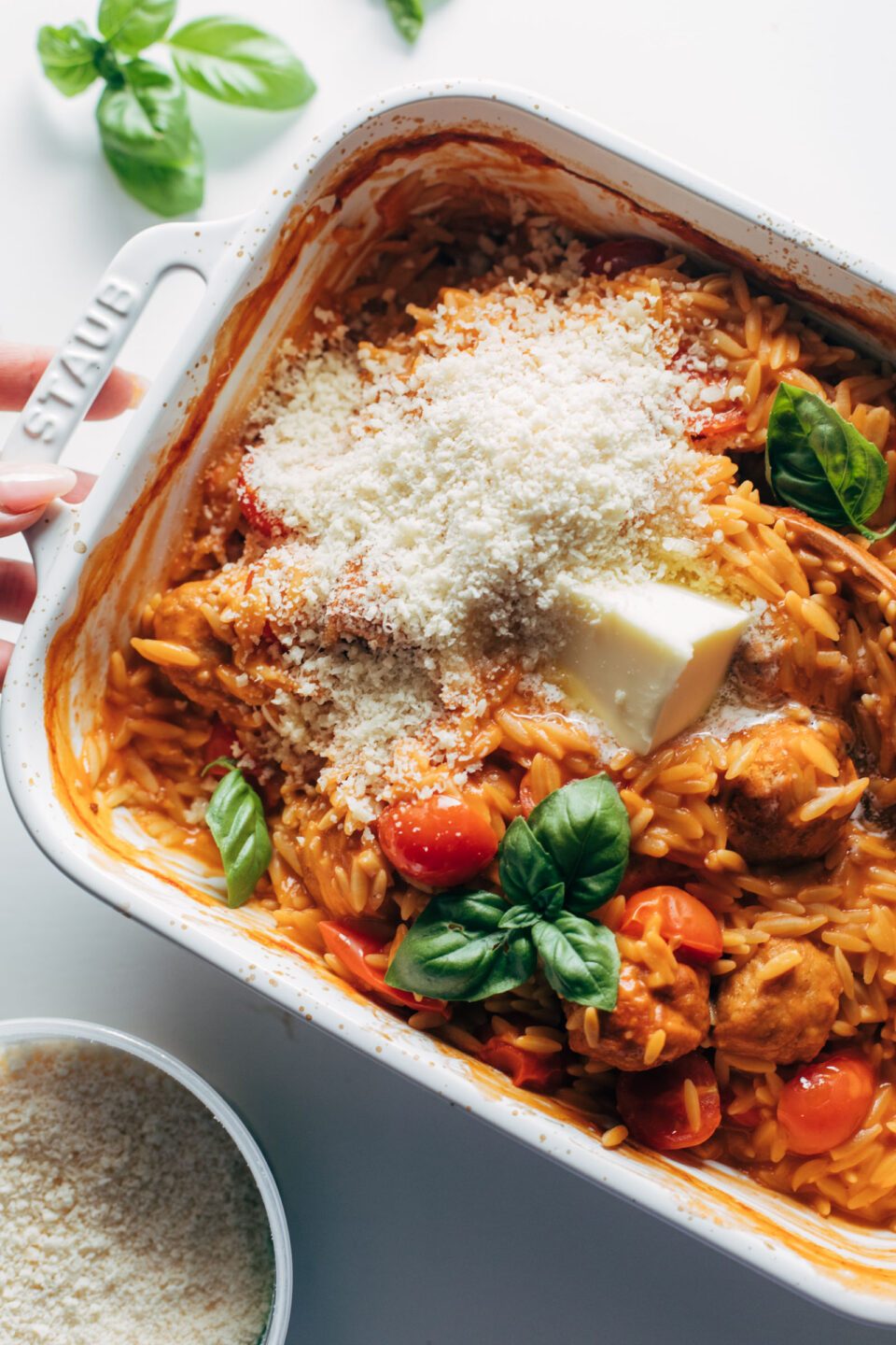 Creamy Baked Orzo with Meatballs Recipe - Pinch of Yum