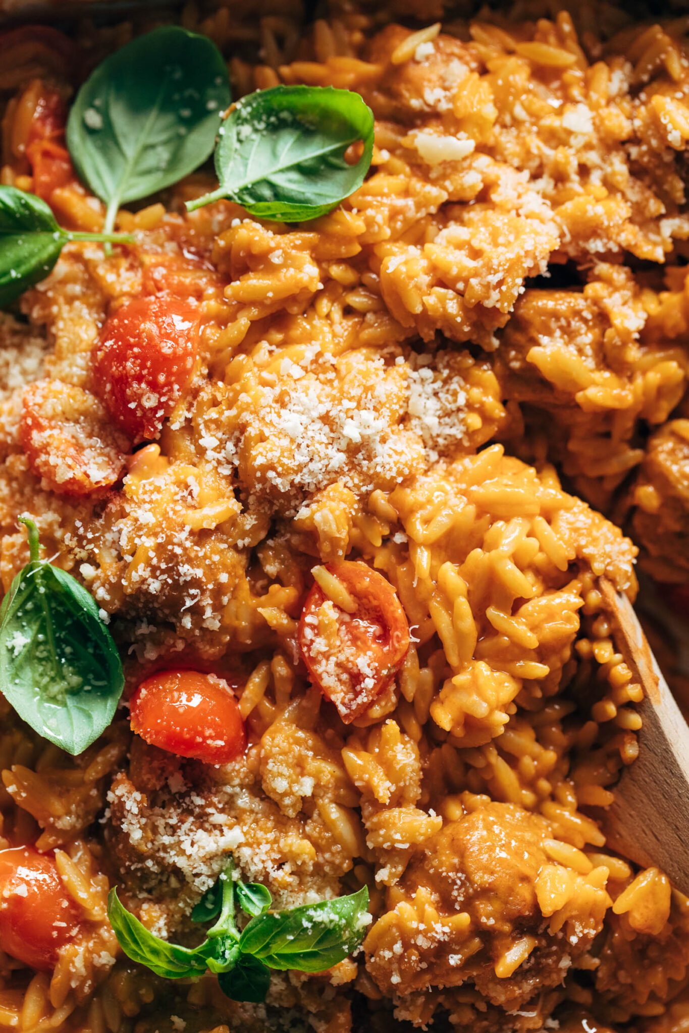 Creamy Baked Orzo with Meatballs Recipe - Pinch of Yum