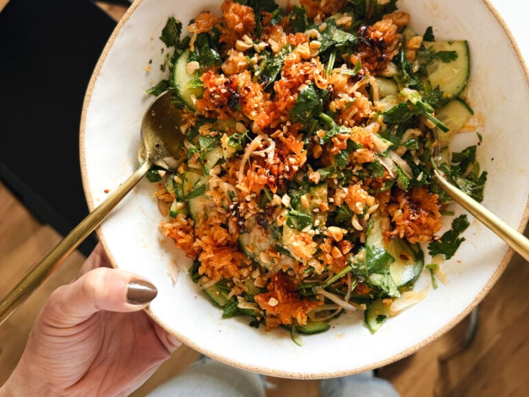 Crispy Rice Salad with Cucumbers and Herbs Recipe - Pinch of Yum