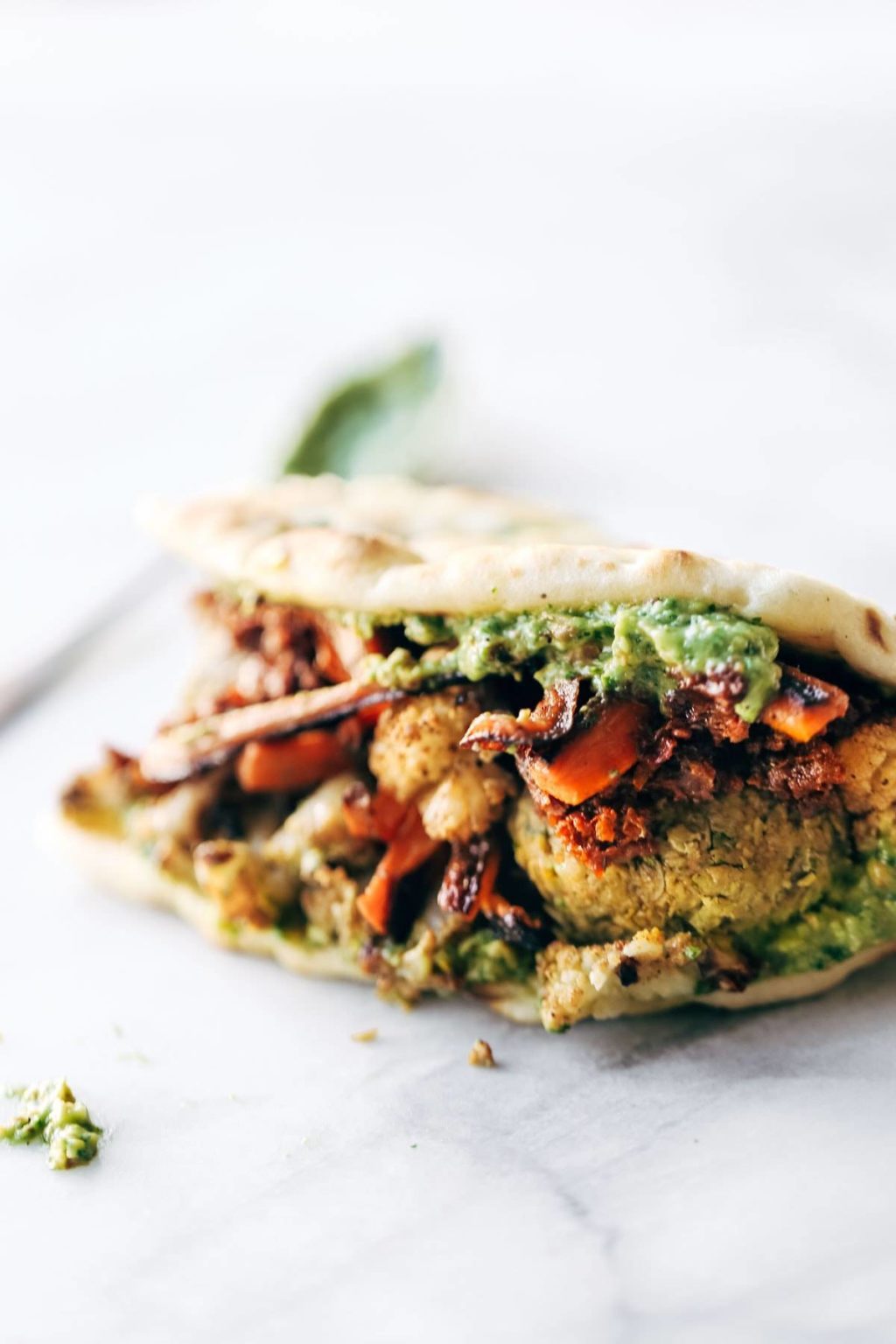 Spicy Falafel and Roasted Veggie Naan-wich Recipe - Pinch of Yum