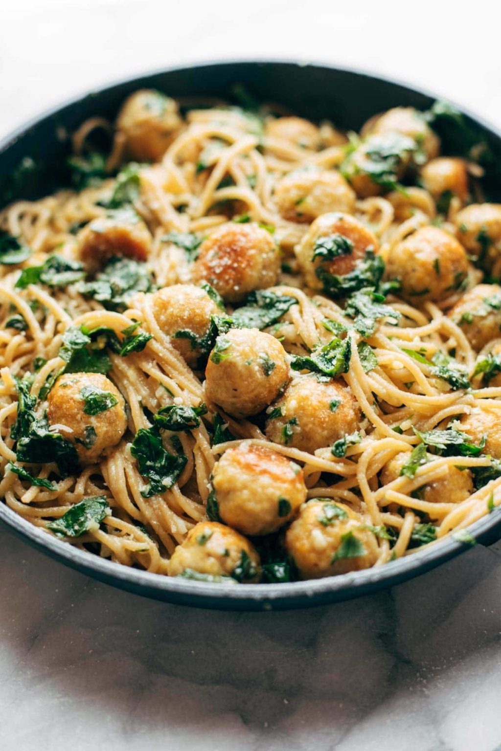 Garlic Herb Spaghetti with Chicken Meatballs Recipe - Pinch of Yum