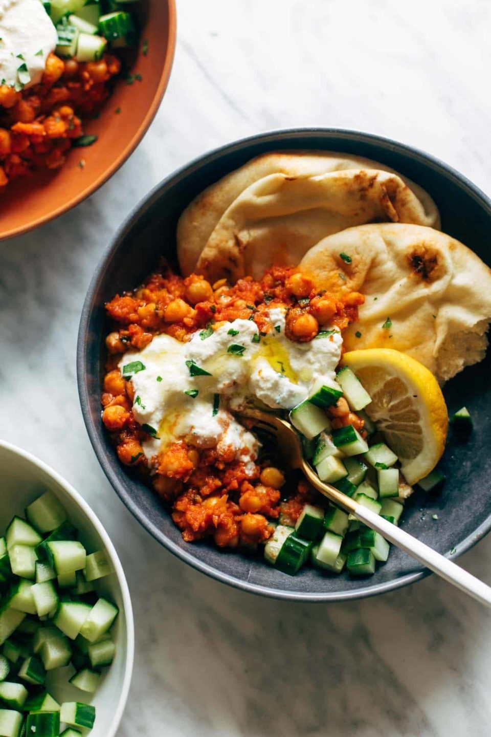 Harissa Chickpeas with Whipped Feta Recipe - Pinch of Yum