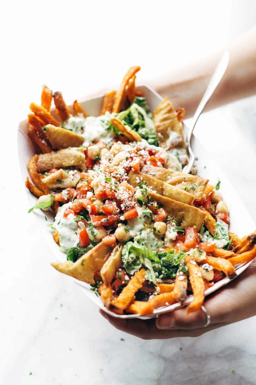 Loaded Mediterranean Street Cart Fries Recipe - Pinch of Yum