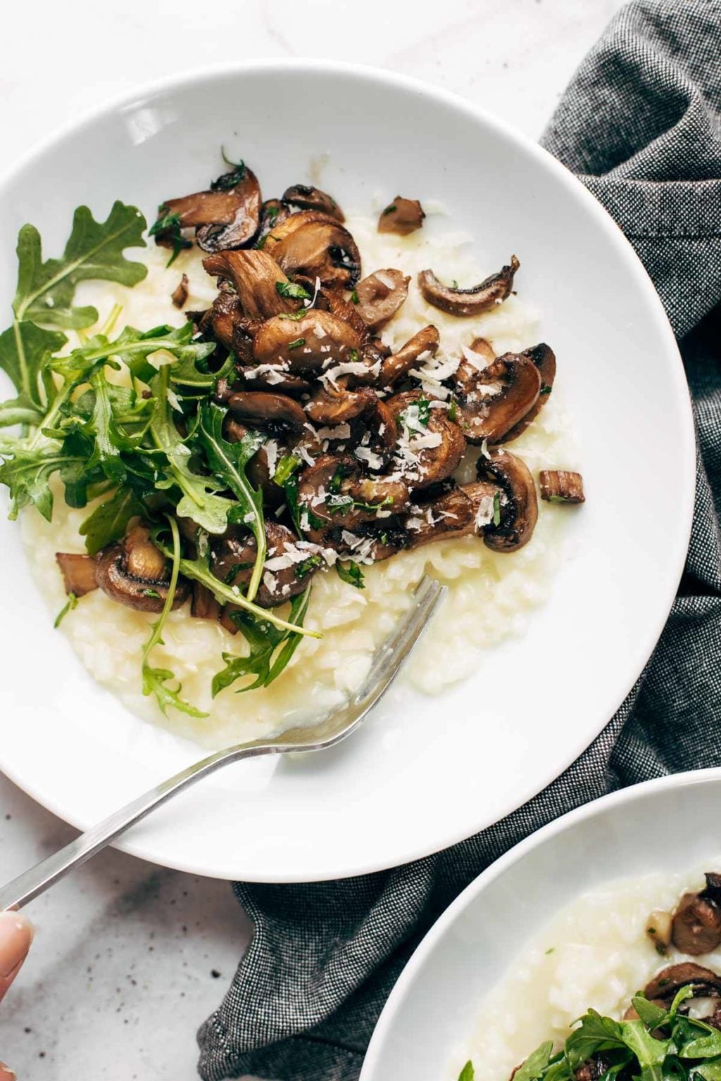 Oven Risotto with Garlic Roasted Mushrooms and Arugula Recipe - Pinch ...
