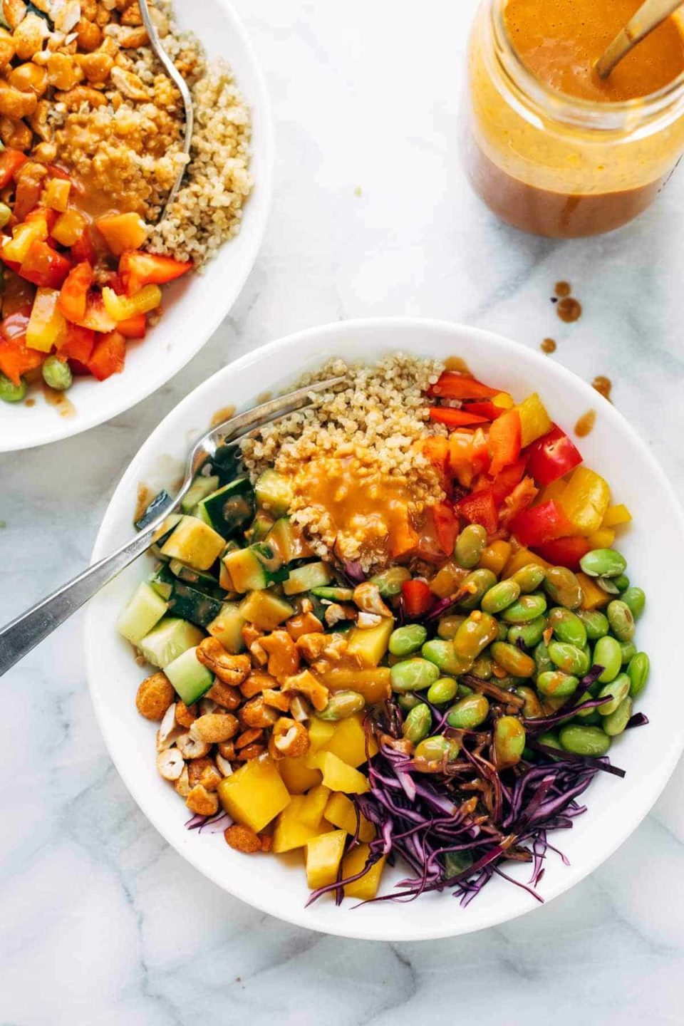 Quinoa Crunch Salad with Peanut Dressing Recipe - Pinch of Yum
