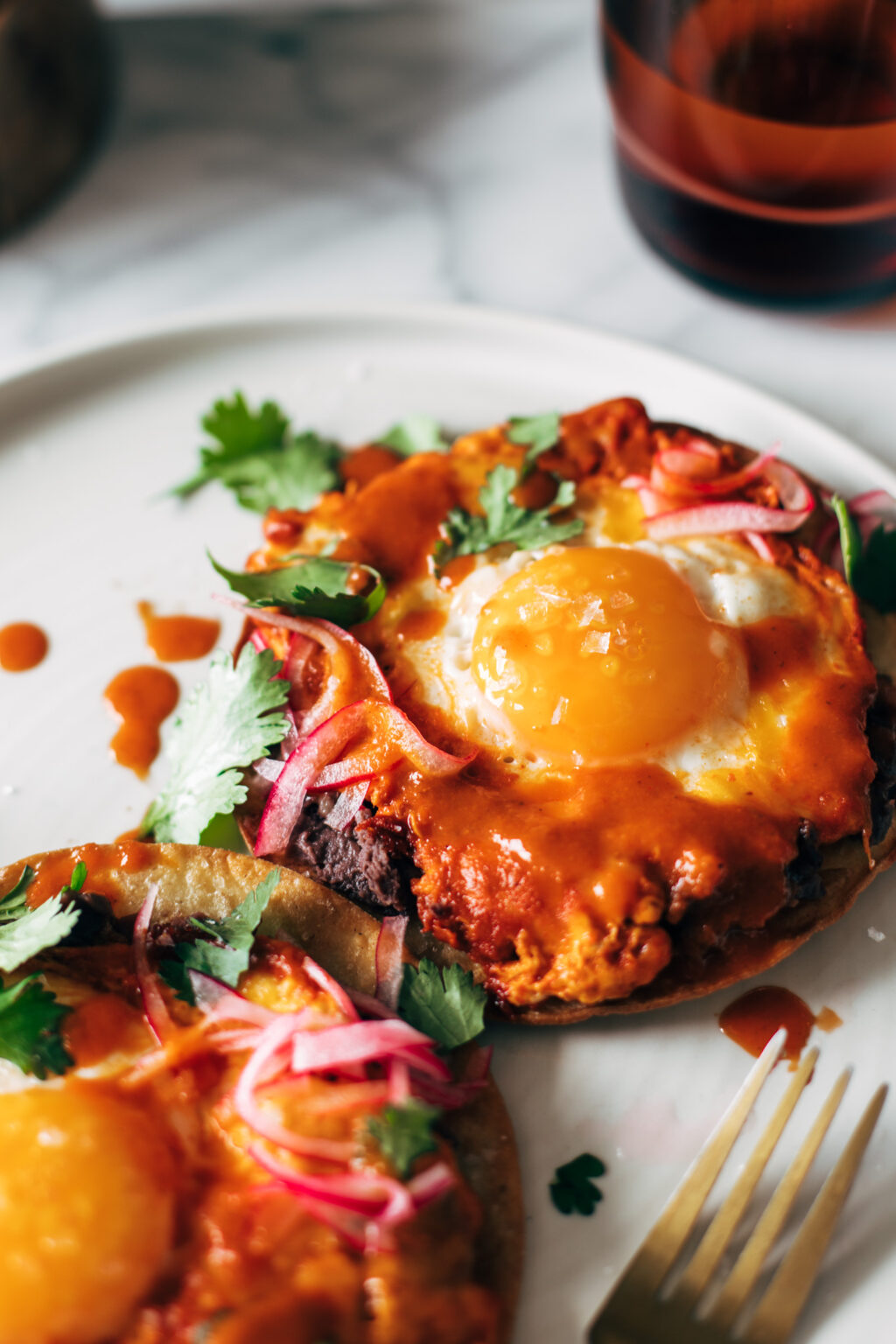 Red Chile Tostadas with Eggs Recipe - Pinch of Yum