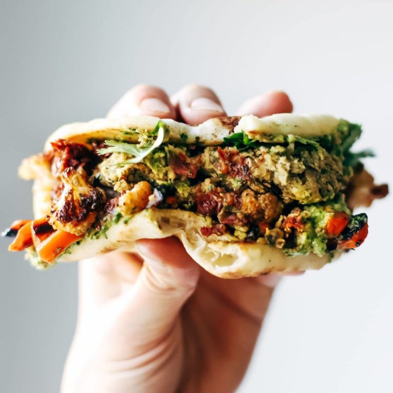 Spicy Falafel and Roasted Veggie Naan-wich Recipe - Pinch of Yum