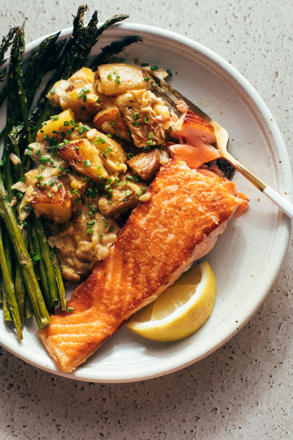 Spring Salmon with Creamed Leeks, Potatoes, and Asparagus Recipe ...