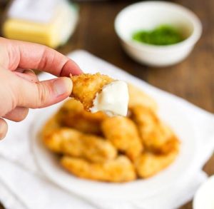 Parmesan Chicken Fingers with Garlic Cheese Sauce Recipe - Pinch of Yum