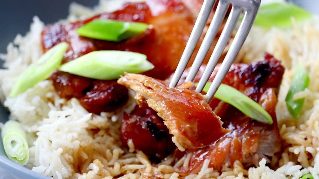 Sticky Bourbon Chicken with Rice Recipe - Pinch of Yum