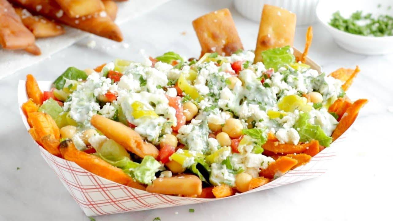 Loaded Mediterranean Street Cart Fries Recipe - Pinch of Yum