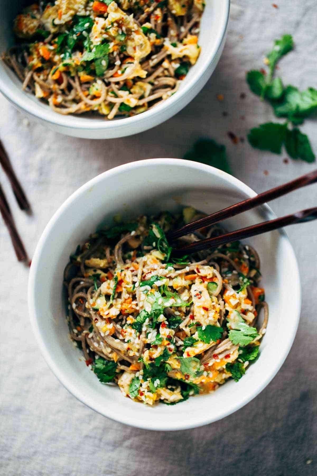 Chopped Chicken Sesame Noodle Bowls Recipe - Pinch of Yum
