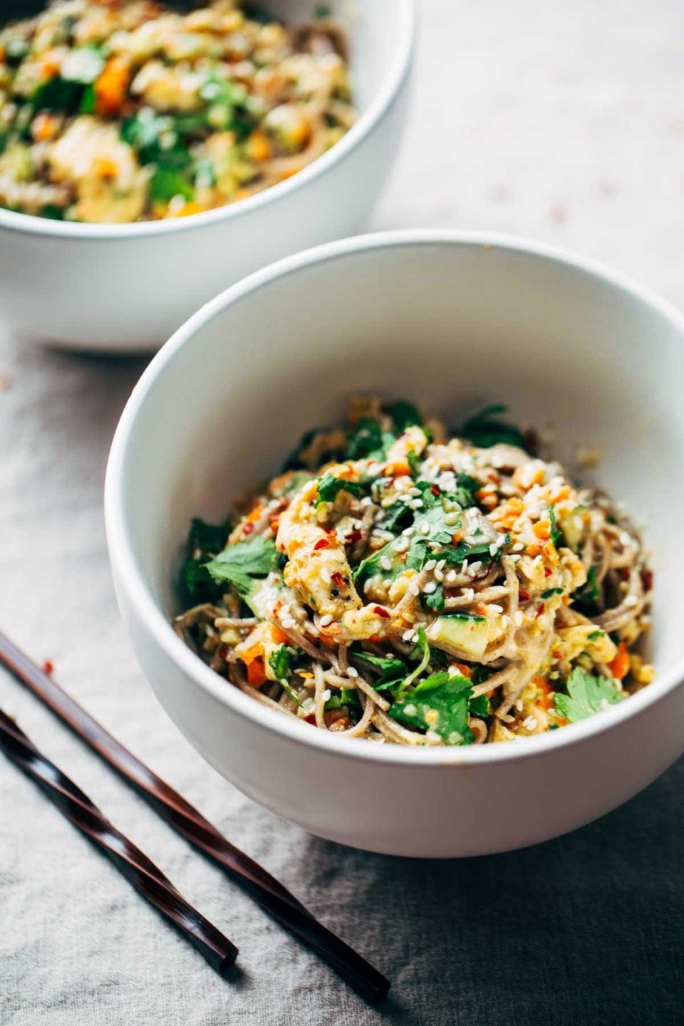 Chopped Chicken Sesame Noodle Bowls Recipe - Pinch of Yum