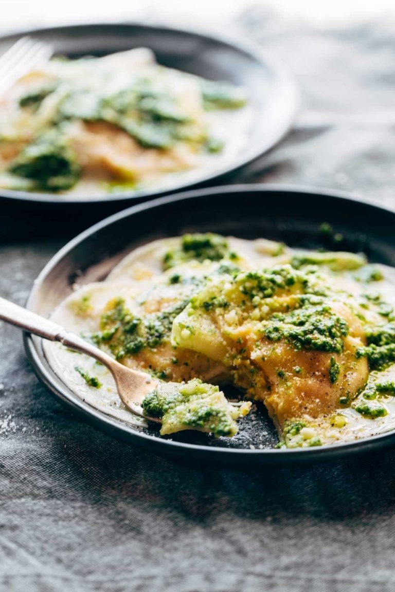Jumbo Butternut Squash Ravioli with Kale Pesto Recipe - Pinch of Yum