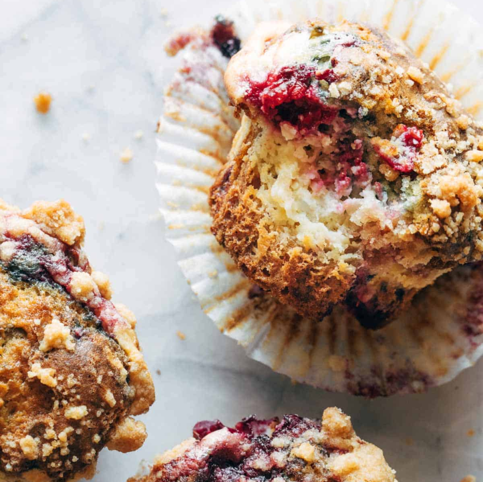 Mixed Berry Muffins with Sugary Tops Recipe - Pinch of Yum